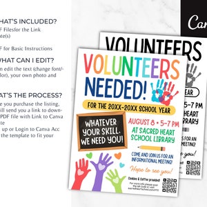 Editable Volunteer Recruitment Flyer, Printable Handout, School ...