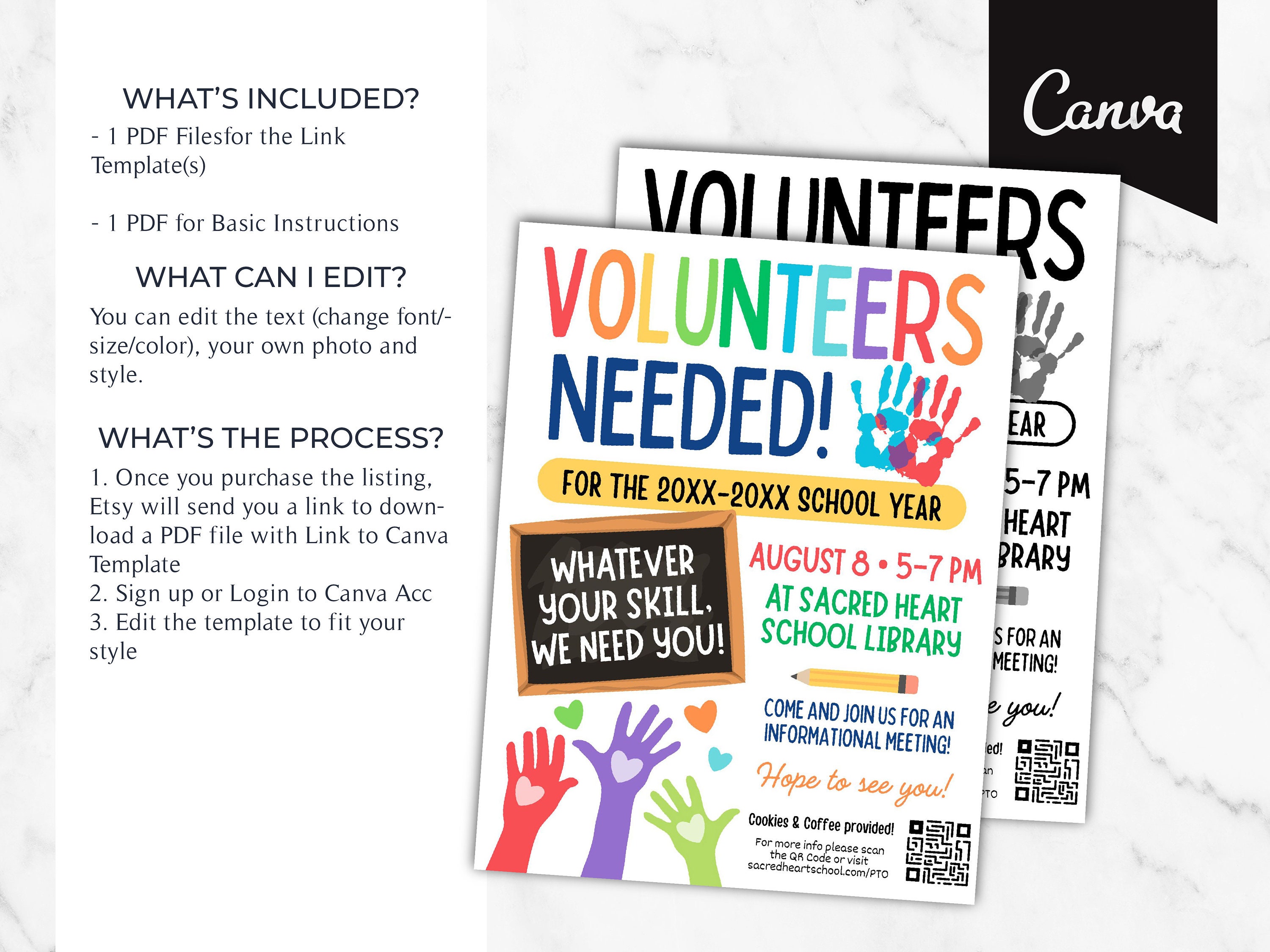 Editable Volunteer Recruitment Flyer: School PTO PTA Template (CANVA ...