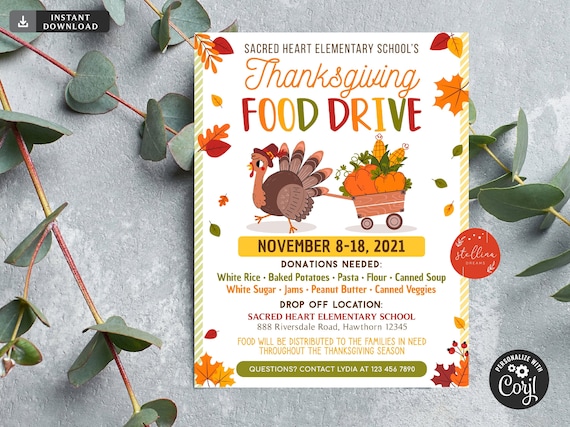 Editable Fall Food Drive Flyer Printable Pta Pto Flyer