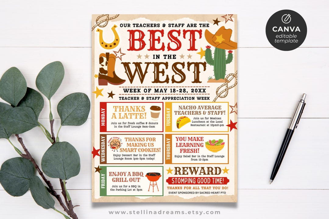 Western Teacher Appreciation Week Itinerary | Wild West Schedule Poster ...