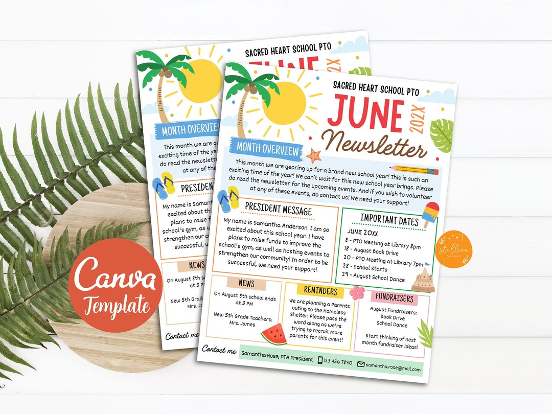 June PTO PTA Newsletter Flyer: Editable CANVA Template (digital ...