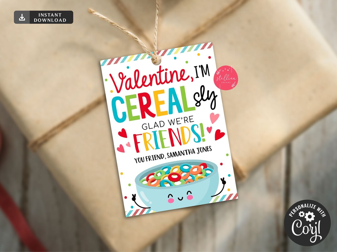 EDITABLE Valentine Gift Tag, Cereal Valentine's Day Gift Tags, I Cereal ...