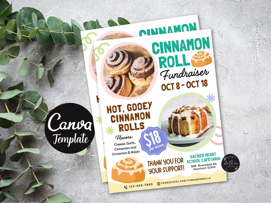 Editable Cinnamon Roll Fundraiser Flyer: Printable Canva Template ...