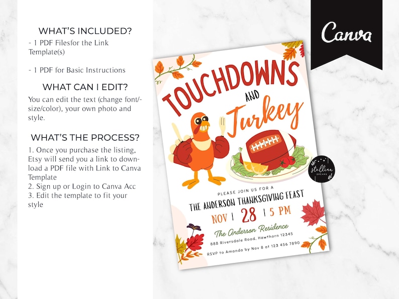 Friendsgiving Invitation: Turkey, Football, Editable CANVA Template ...