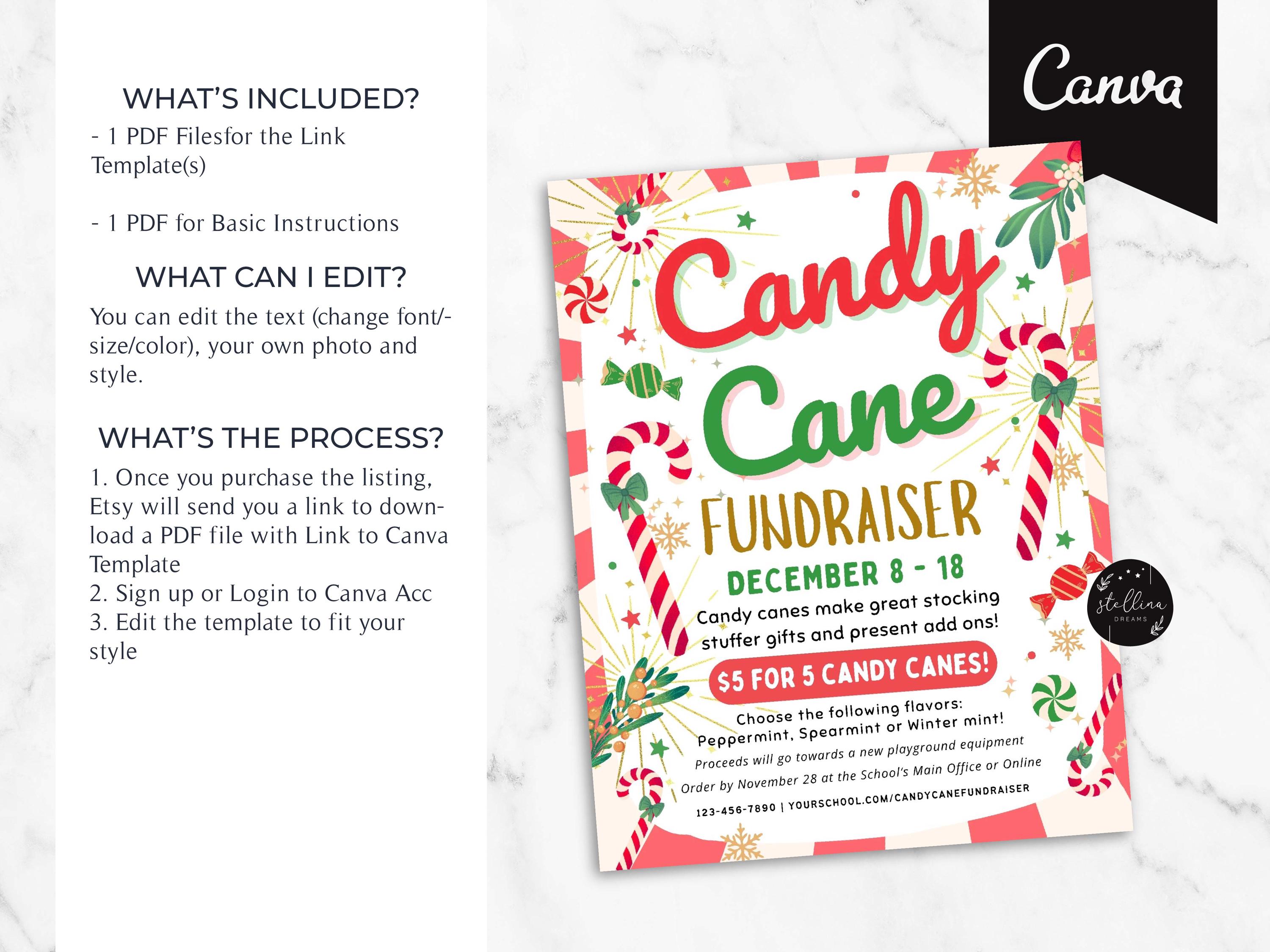 Editable Christmas Candy Cane Fundraiser Flyer, Printable Holiday ...