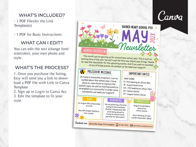 Editable May PTO PTA Newsletter Flyer, Classroom Printable Handout ...