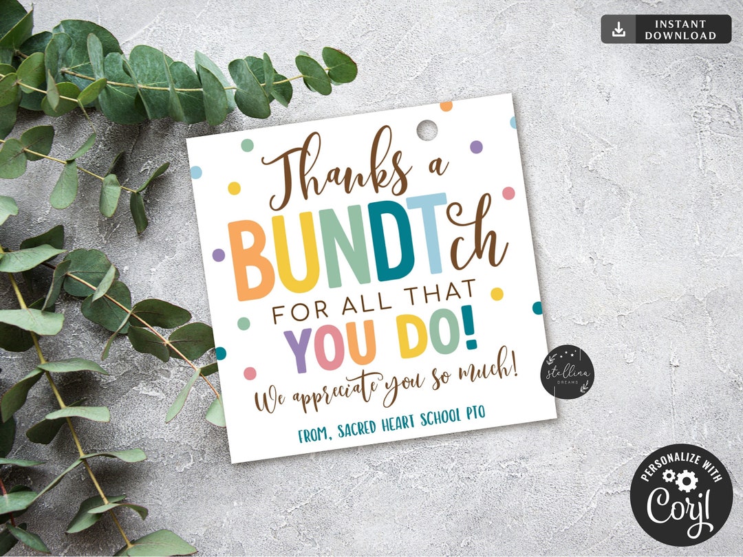 Bundt Cake Appreciation Gift Tags, Staff Teacher Volunteer Gift ...