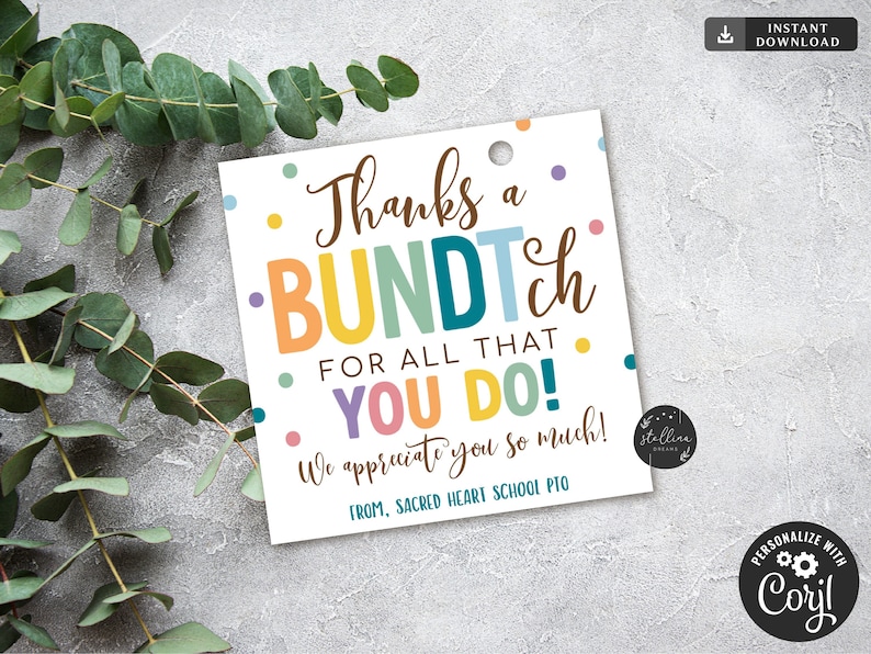 Bundt Cake Appreciation Gift Tags, Staff Teacher Volunteer Gift ...