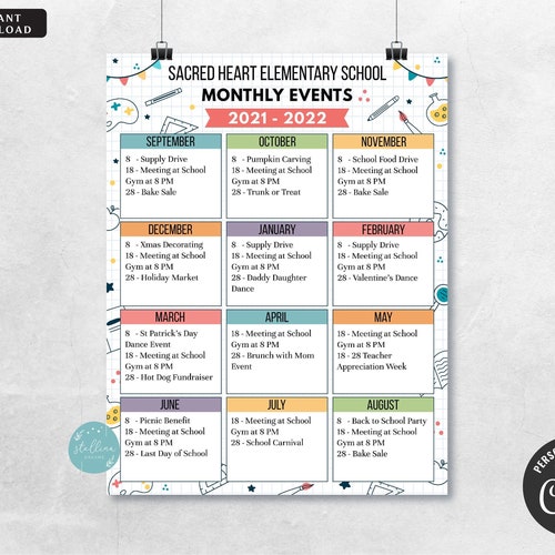 Editable Monthly Event Calendar Flyer Template Year at a - Etsy