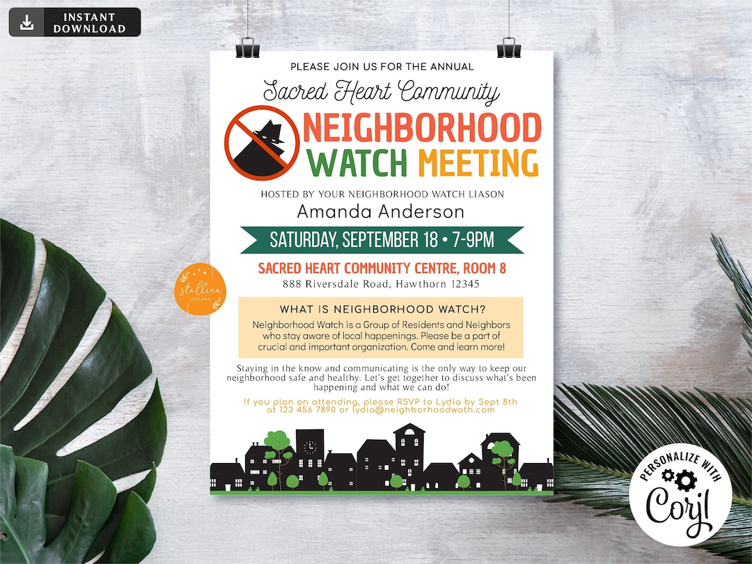 Neighborhood Watch Meeting Event Flyer, Church Community School Event ...