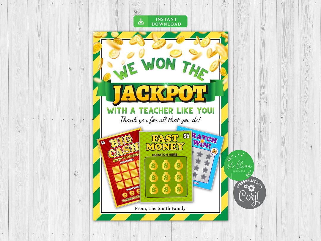 EDITABLE Thank You a Lottery Gift Card Holder, Won the Jackpot Teacher ...