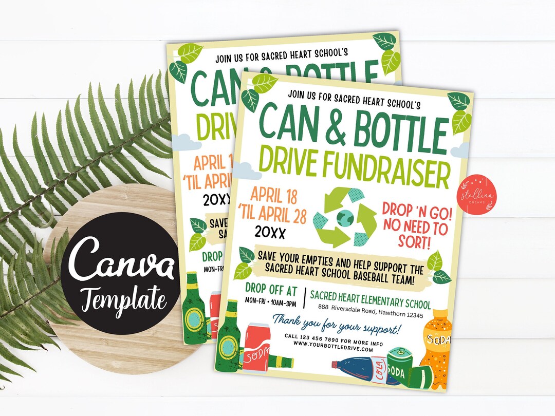Editable Can and Bottle Drive Fundraiser Flyer, Printable School Church ...