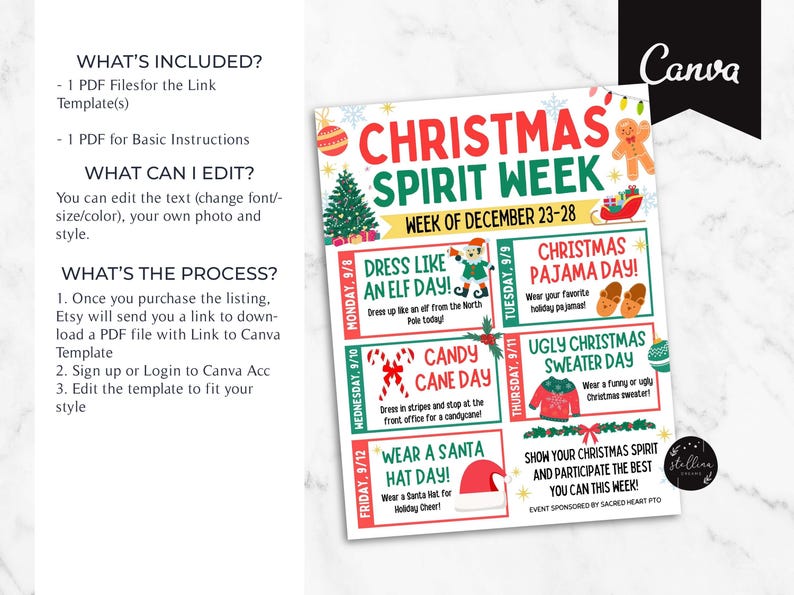 Editable Christmas Spirit Week Itinerary: School Holiday Planner (CANVA ...