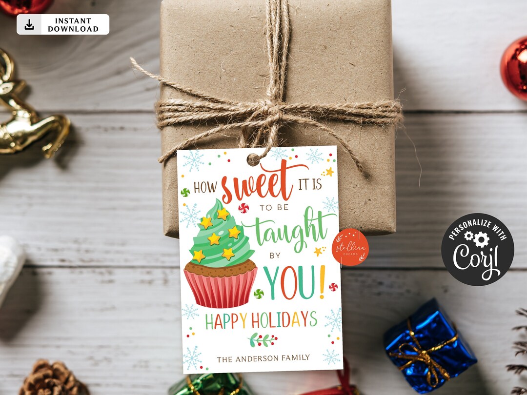 Printable Christmas Teacher Favor Tags, Xmas Candy Cookie Treat Tag ...