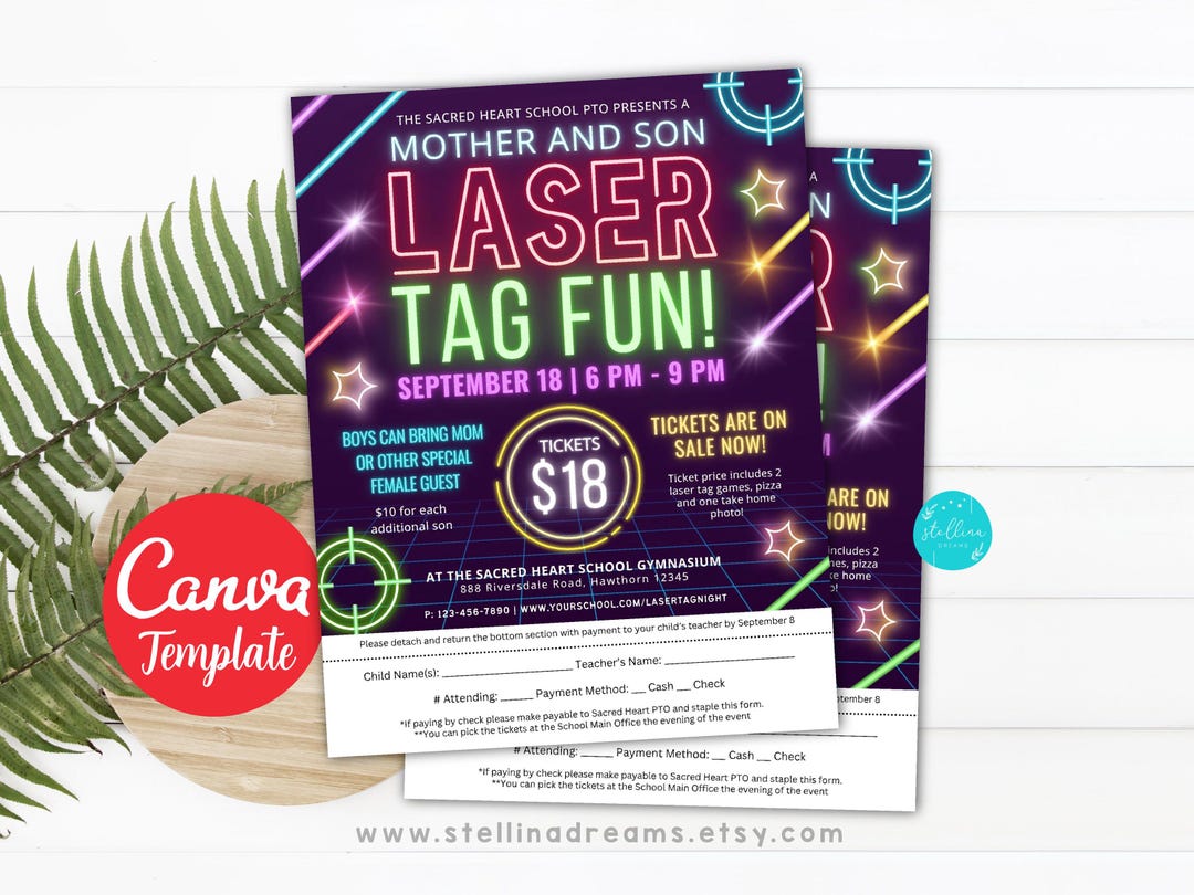 Laser Tag Event Flyer: Editable Mother Son Date Night CANVA Template ...