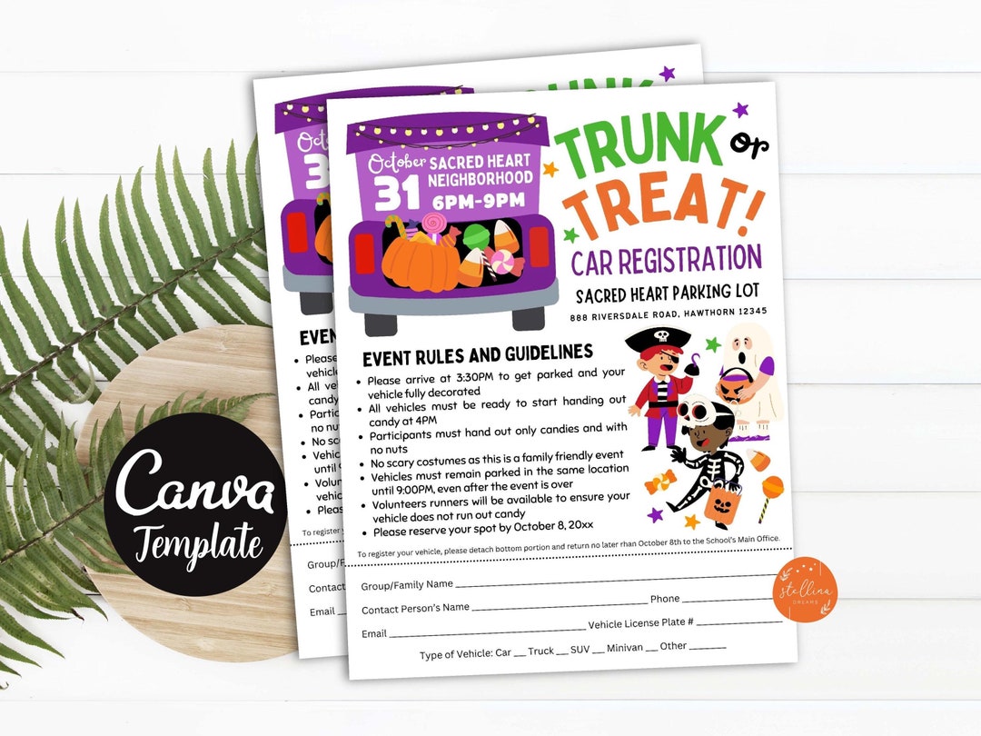 EDITABLE Trunk or Treat Car Registration Form Halloween Flyer ...