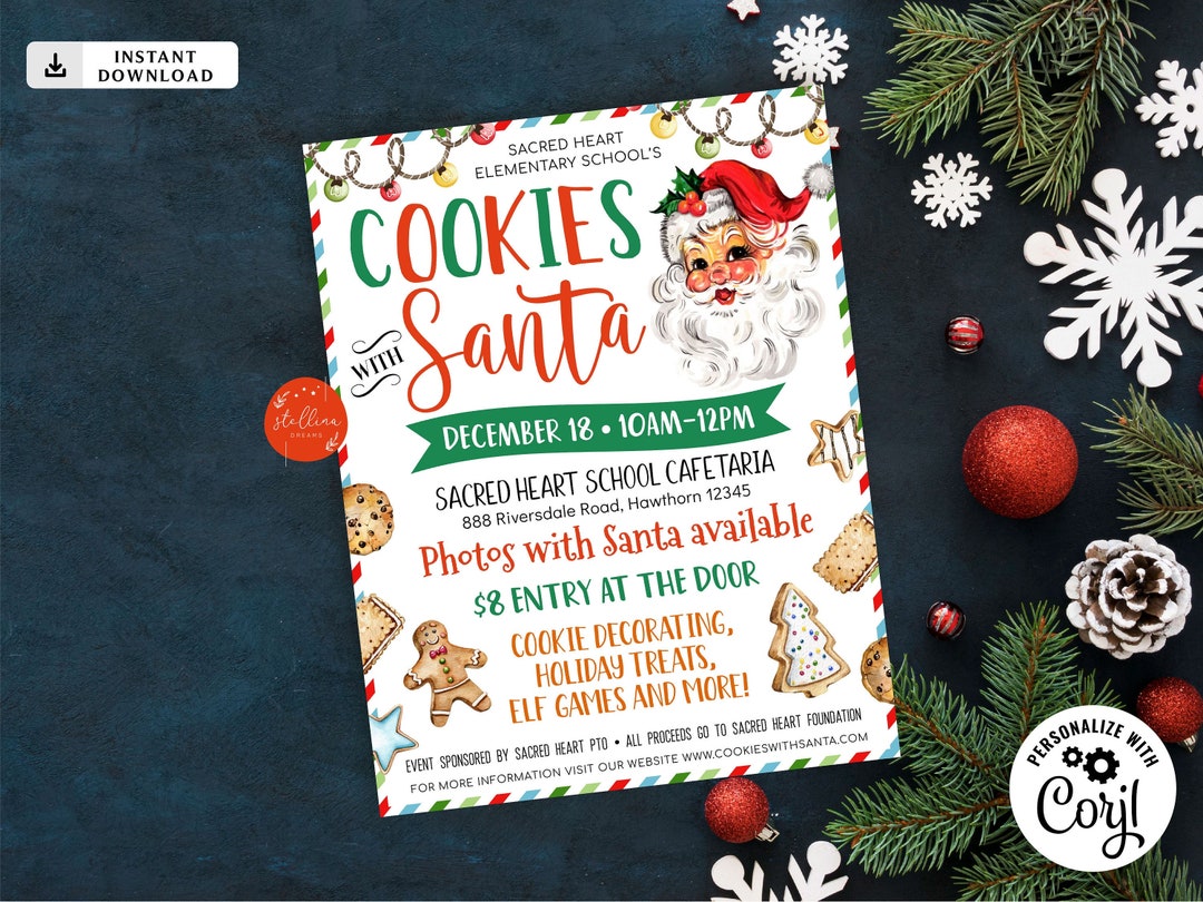 EDITABLE Cookies With Santa Editable Flyer, Photos With Santa Template ...