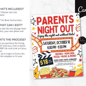 Editable Parents Night Out Movie Flyer: School Event Canva Template ...
