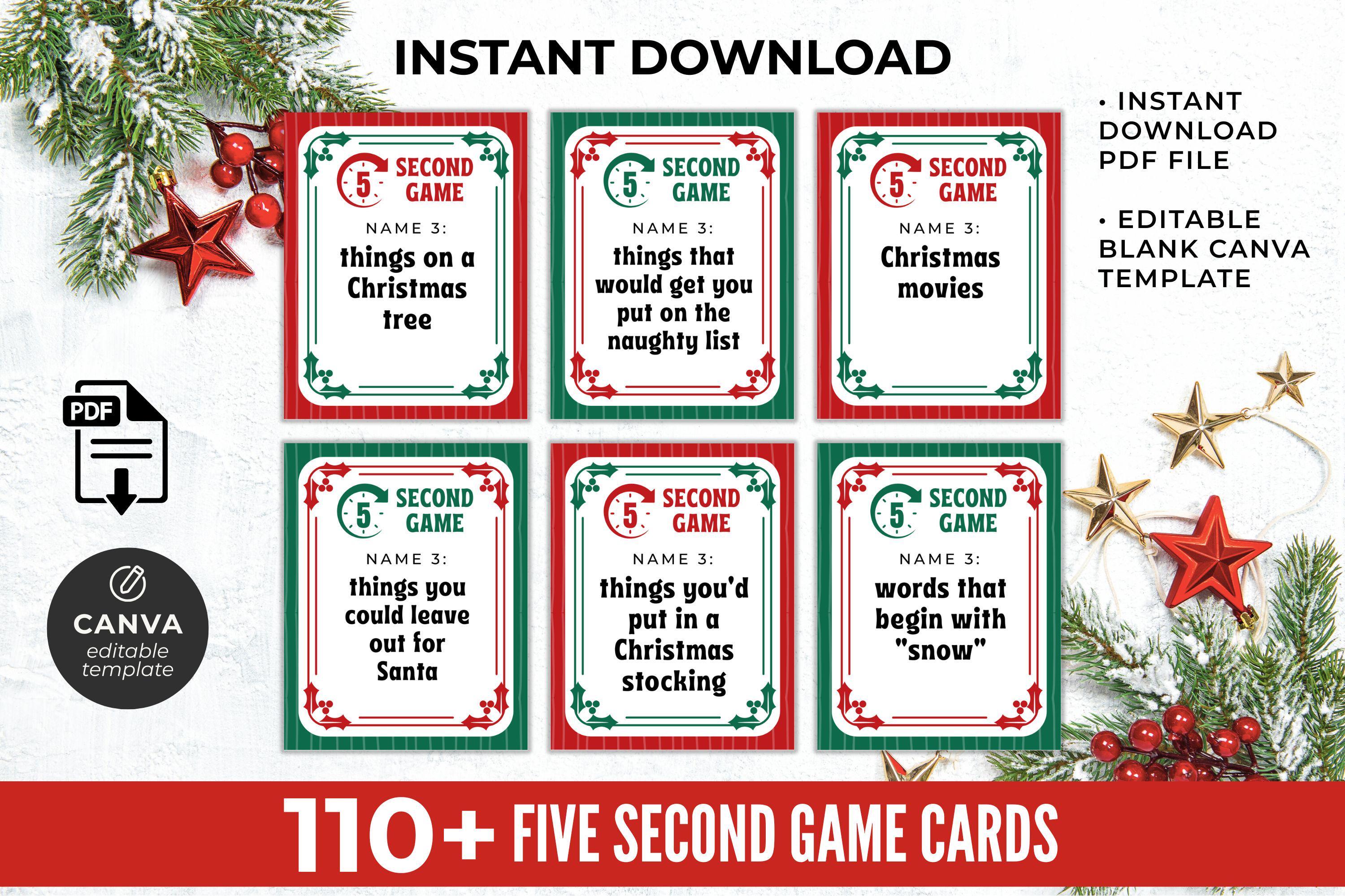 Christmas 5 Second Game Printable | Fun Christmas Party Game | Holiday ...