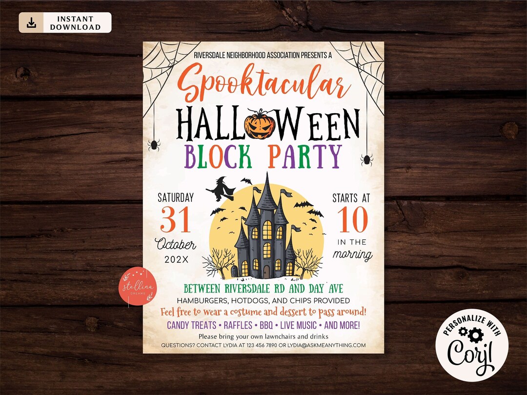 Halloween Block Party Festival Harvest Invite EDITABLE Flyer, Printable ...