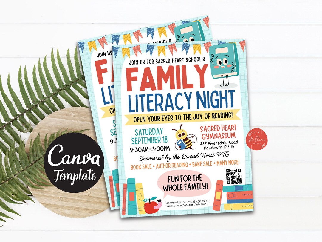 Editable Family Literacy Night Flyer, Printable PTA PTO Flyer, School ...