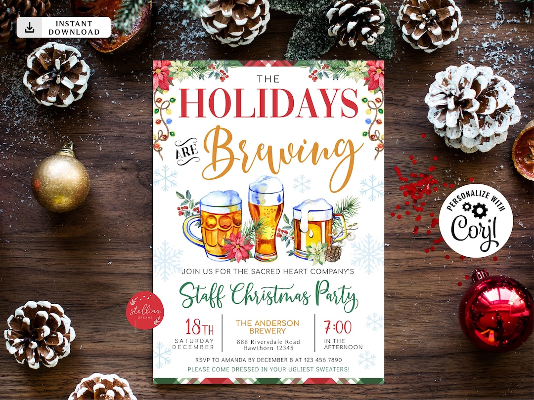Holiday Brewery Party Invitation, EDITABLE Christmas Invitation, DIY ...