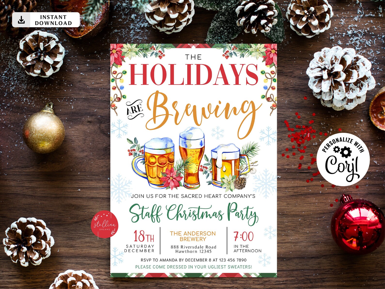 Holiday Brewery Party Invitation, EDITABLE Christmas Invitation, DIY ...