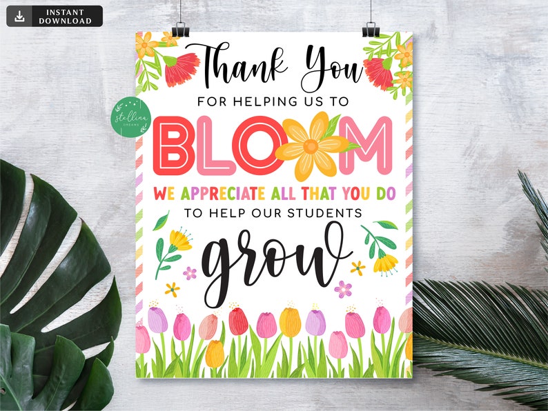 Thank You for Helping Us Bloom Appreciation Sign, Teacher Staff Thank ...