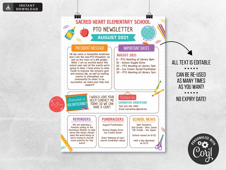August PTO PTA Newsletter Flyer Back to School Meeting Agenda - Etsy