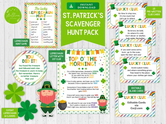 St Patricks Day Scavenger Hunt Activity Bundle Leprechaun | Etsy