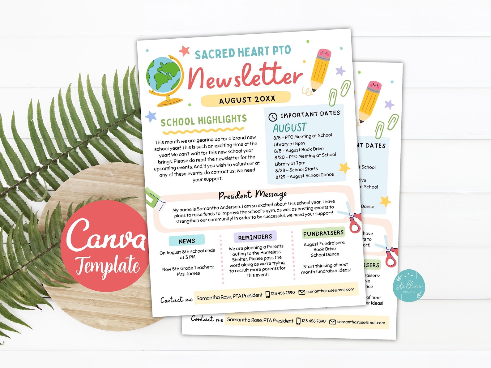 Editable PTO PTA Newsletter Flyer: School Calendar CANVA Template - Etsy