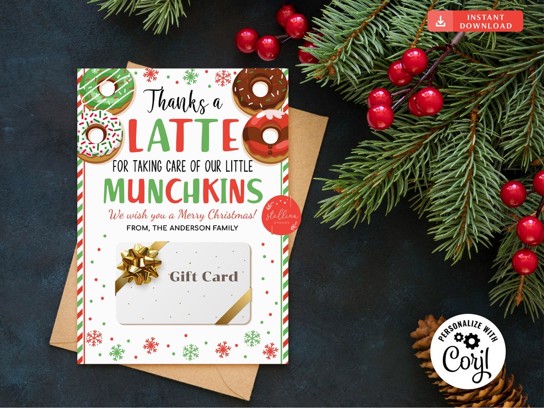 EDITABLE Christmas Thanks a Latte Coffee Donut Gift Card Holder ...