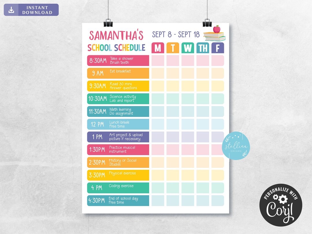 Editable Home School Schedule, Daily Weekly Subject Checklist, Homework ...
