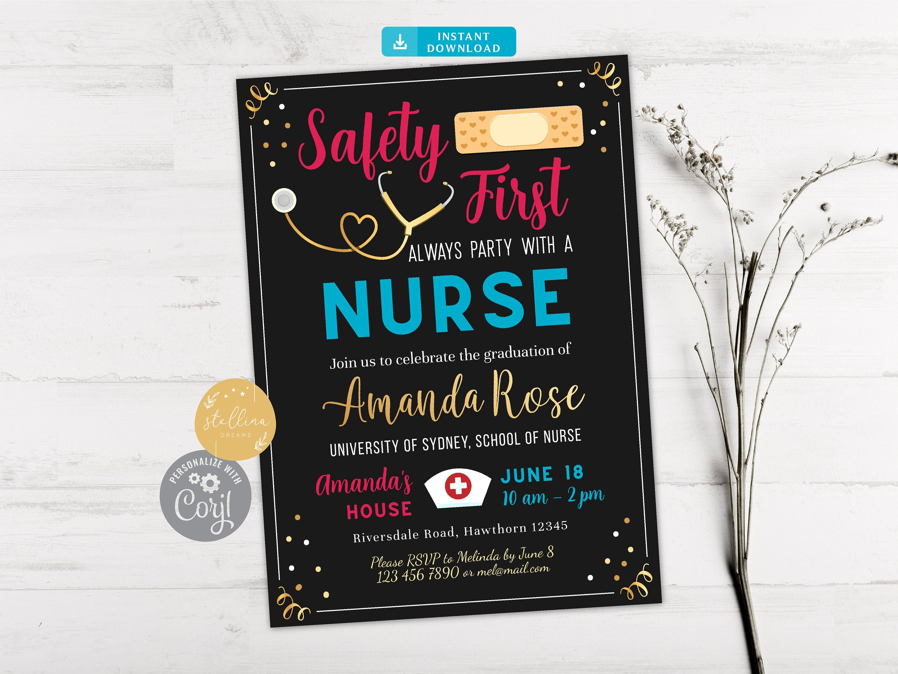 Editable Nurse Graduation Invitation Digital College Grad | Etsy Australia
