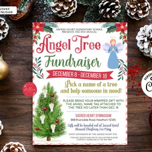 EDITABLE Christmas Angel Tree Fundraiser Flyer, Christmas Charity ...