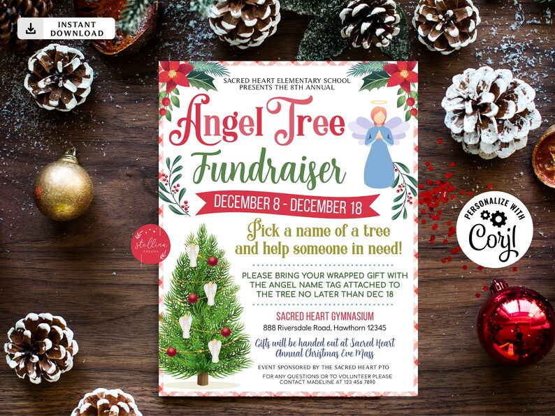 EDITABLE Christmas Angel Tree Fundraiser Flyer, Christmas Charity ...