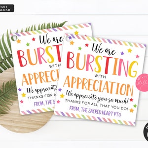 Bursting With Appreciation Candy Star Card, EDITABLE Appreciation Gift ...
