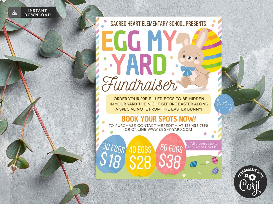 Egg My Yard Fundraiser Flyer, Printable Invite Easter Egg Hunt, School ...