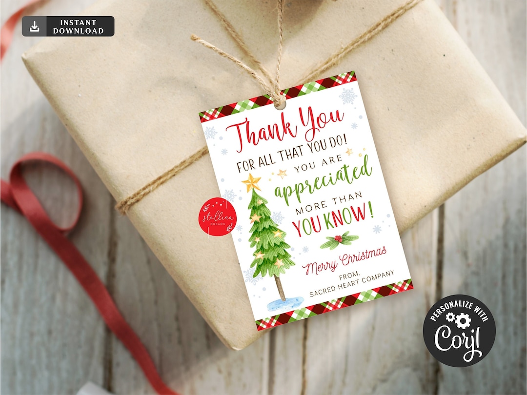 Editable Christmas Thank You Gift Tag, Teacher Staff Employee Nurse ...