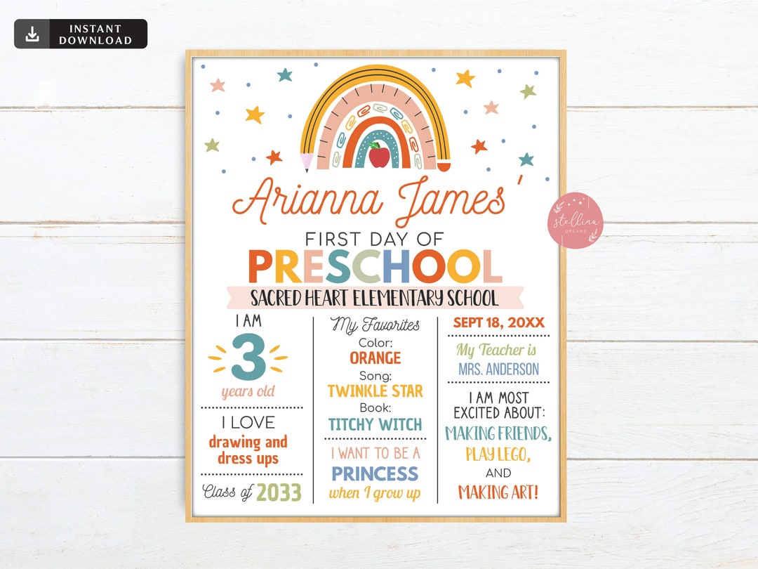 EDITABLE Rainbow Boho First Day of School Photo Prop, Printable Back to ...