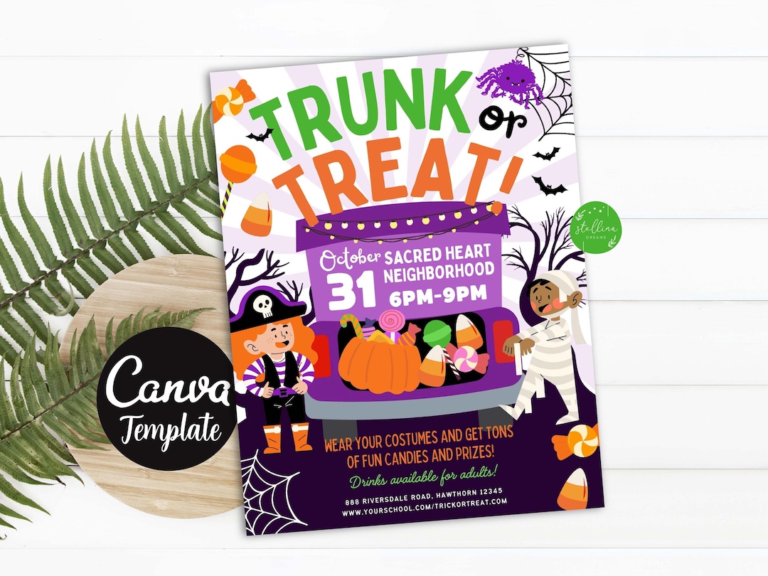 Trunk or Treat Editable Trick or Treating Flyer Church Fall Festival ...