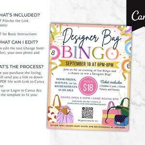 Editable Designer Bag Bingo Night Flyer, Womens Fundraiser CANVA ...