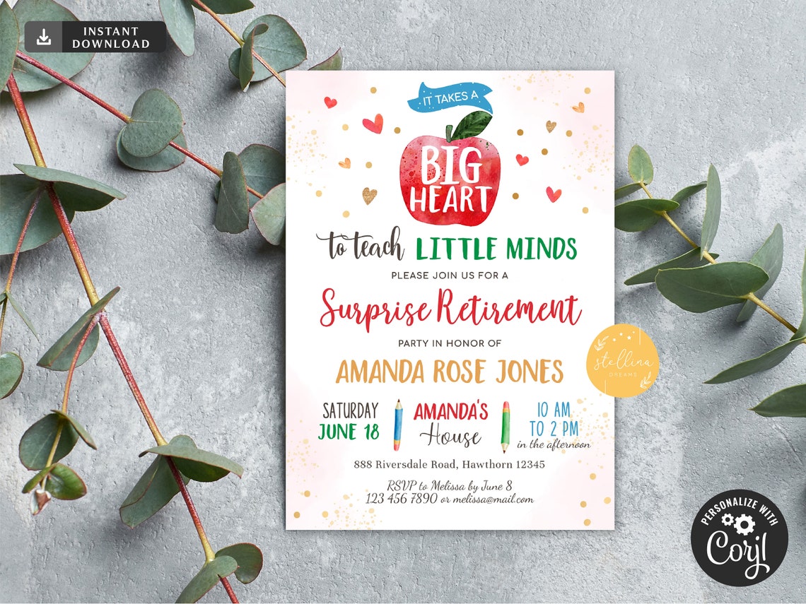 Editable Teacher Retirement Invitation It Takes Big Heart - Etsy