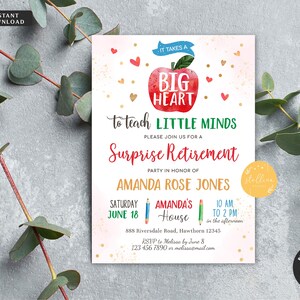 Editable Teacher Retirement Invitation, It Takes Big Heart, College ...