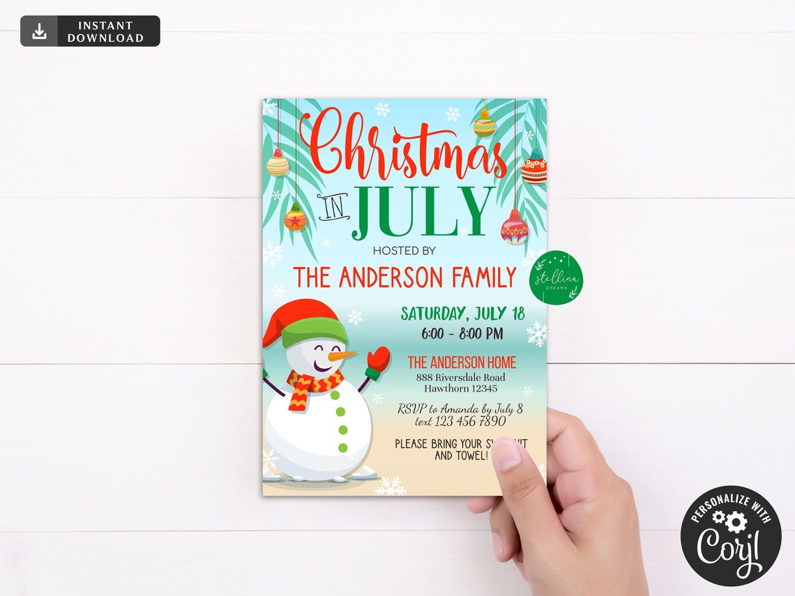 Editable Christmas in July Party Invitation, Holiday Invitation ...