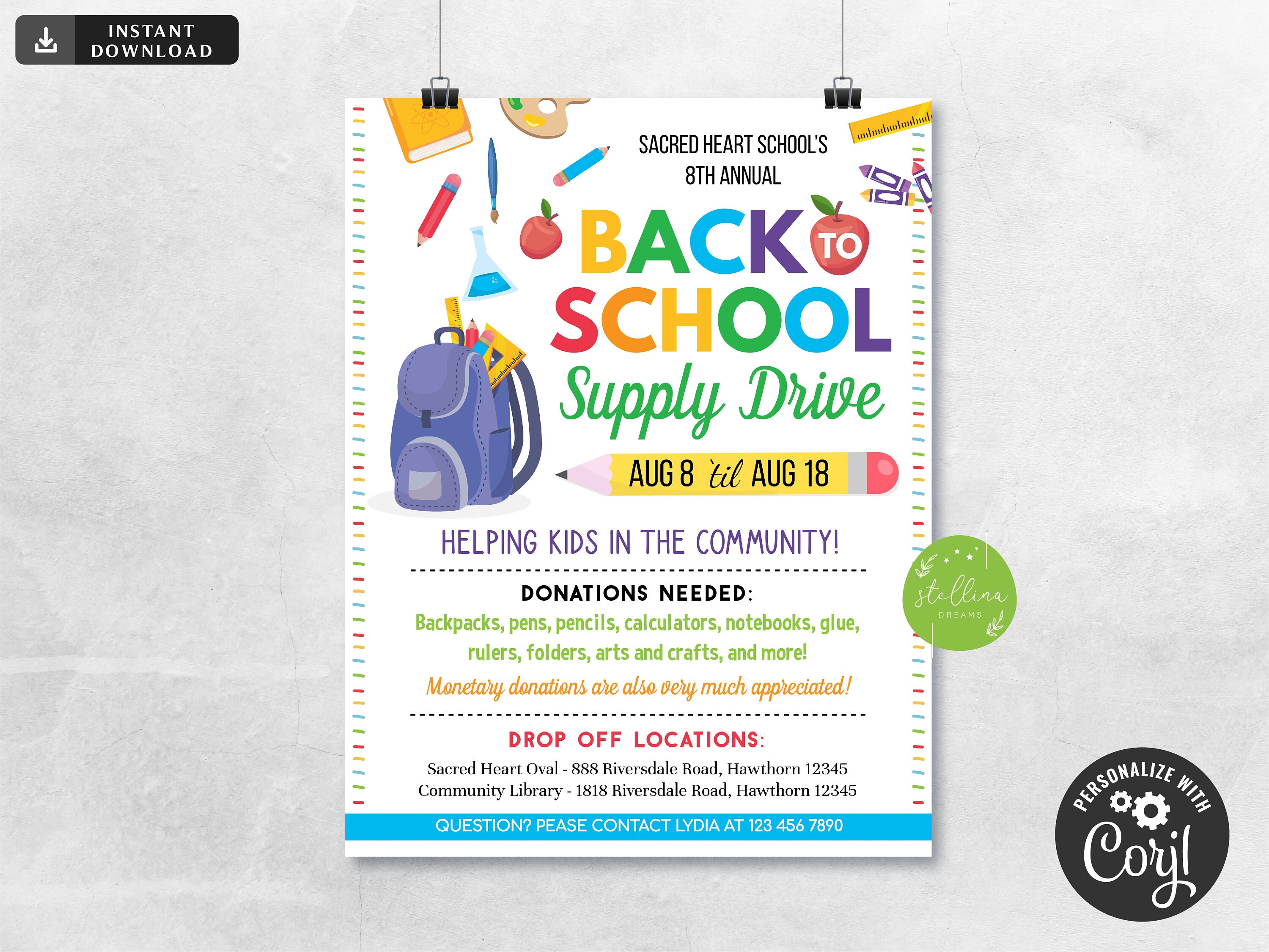 EDITABLE School Supply Drive Flyer Printable PTA PTO Flyer - Etsy