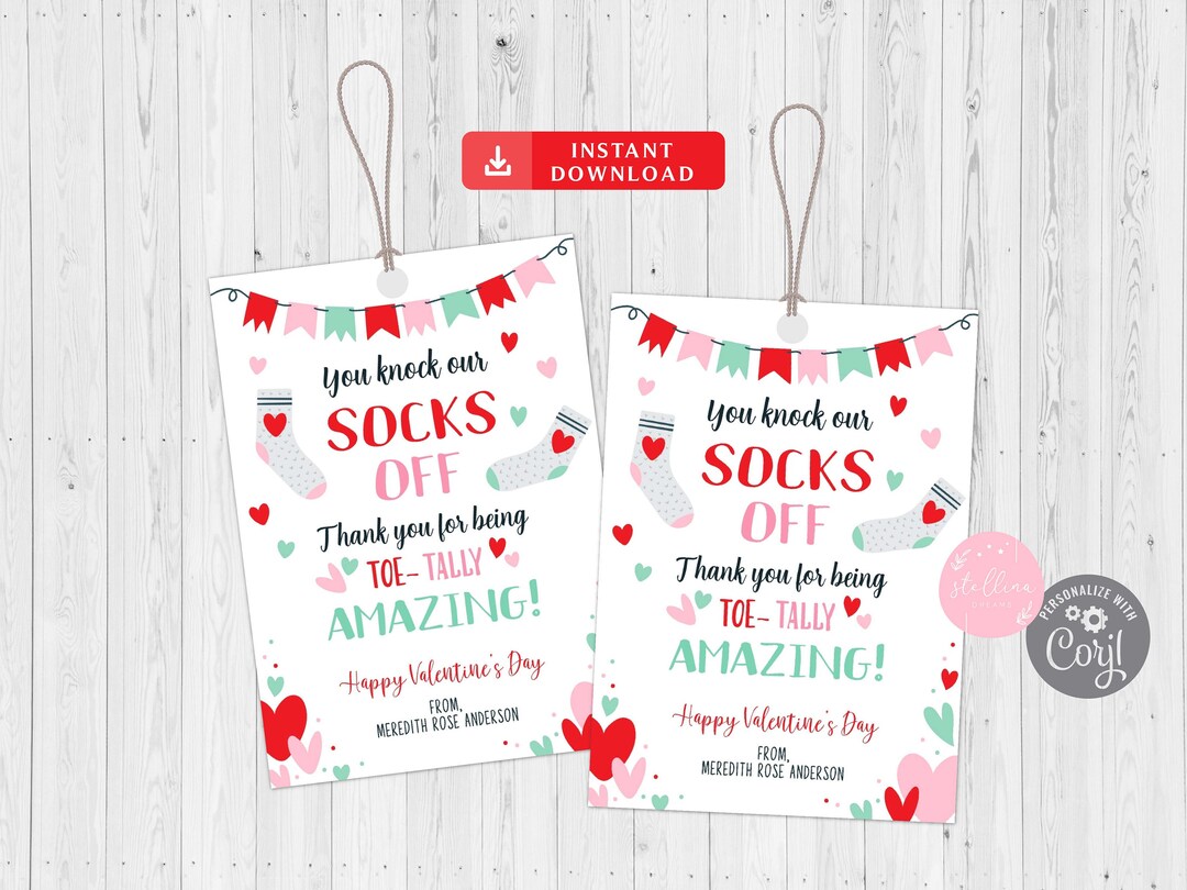Valentines Sock Gift Tags Staff, Winter Fuzzy Socks Mani Pedi Gift, Toe ...