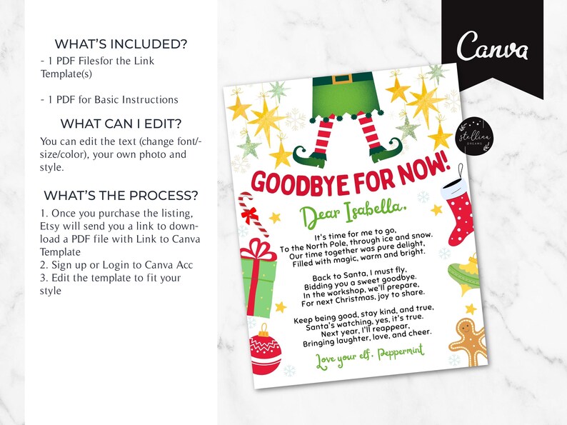 Editable Elf Goodbye Letter: Christmas Printable (CANVA Template ...