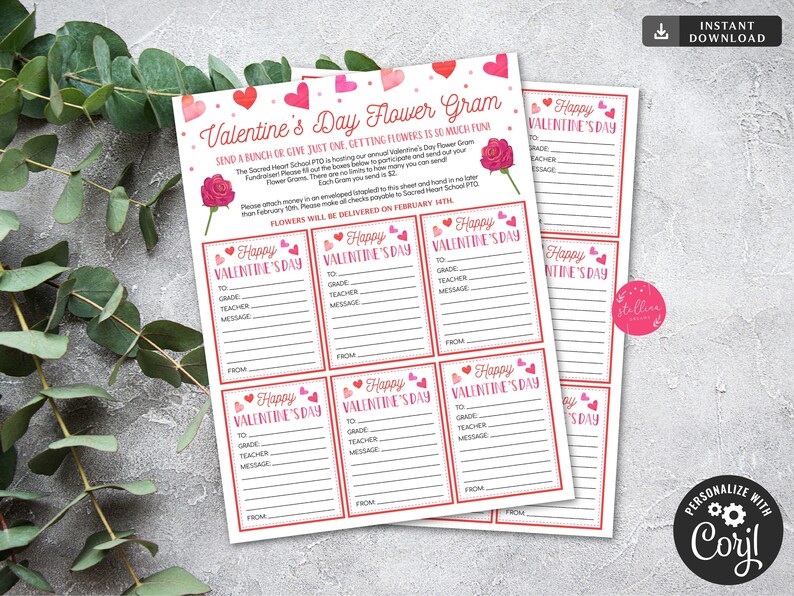 Valentine's Day Flower Gram Flyer, School Fundraiser Template ...