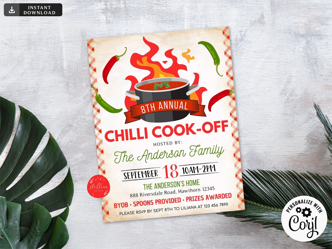 EDITABLE Chili Cookoff Flyer Invitation, Family Picnic, BBQ Invite ...